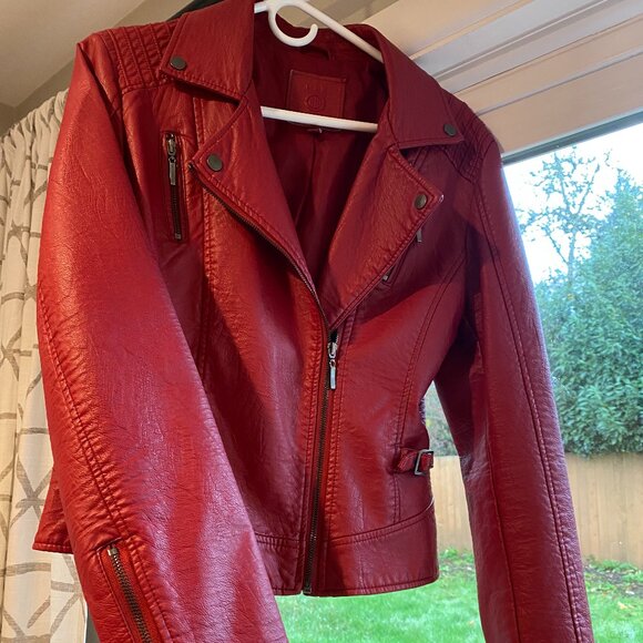Max Studio | Jackets & Coats | Red Faux Leather Jacket Bold Modern ...